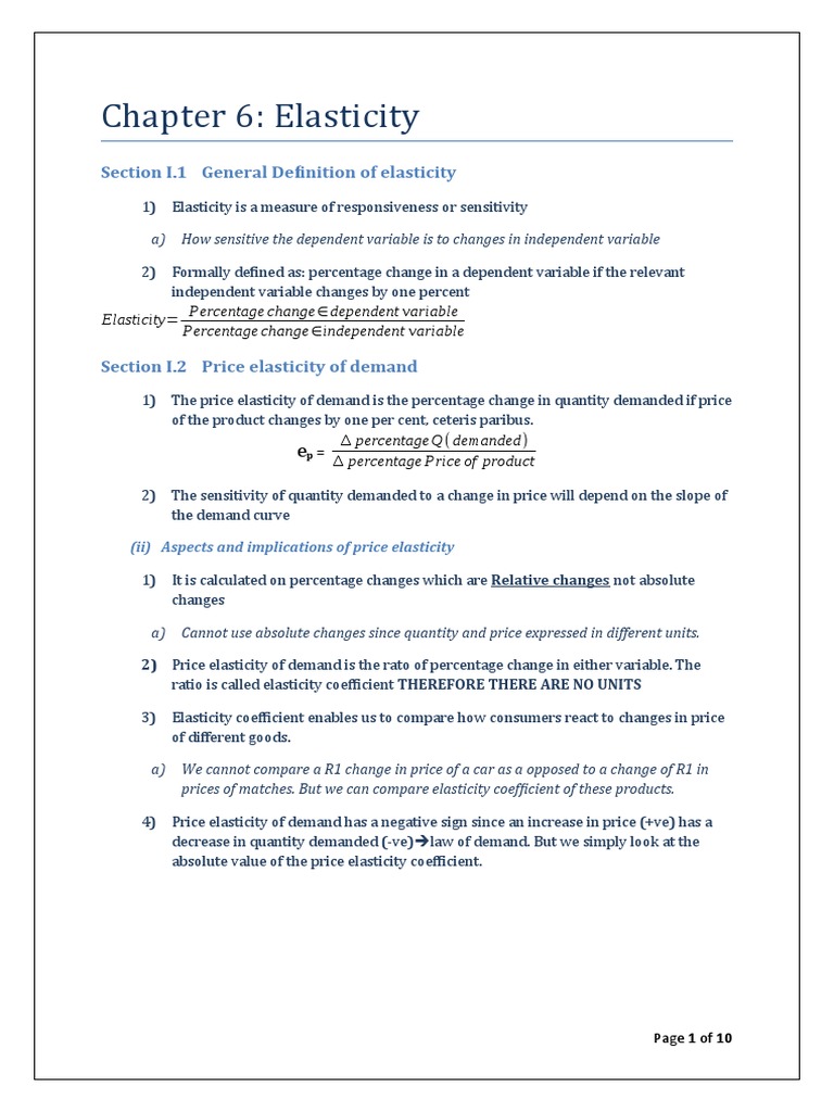 Chapter 6: Elasticity: Section I.1 General Definition of Elasticity | PDF | Demand | Price ...