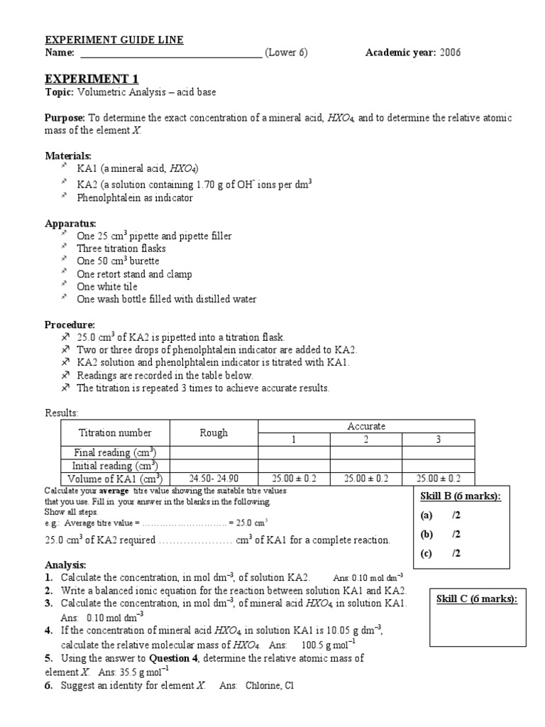 Acid-Base Volumetric Analysis Guide | PDF | Titration | Chemistry