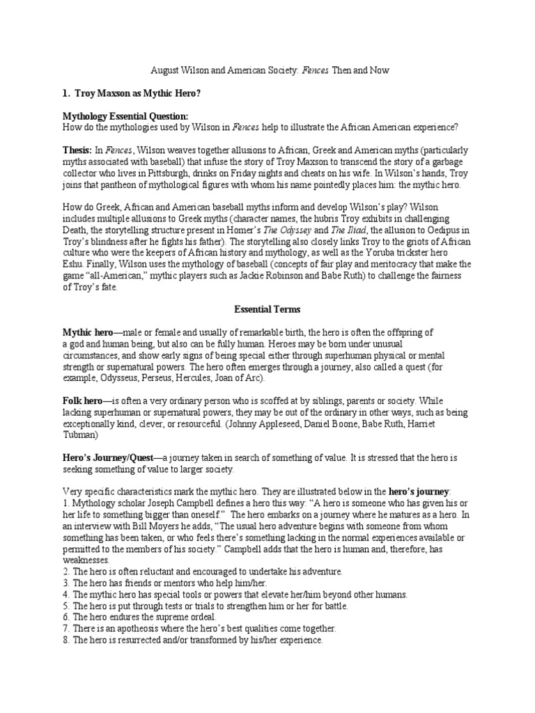Fences Unit | PDF | Hero | Greek Mythology