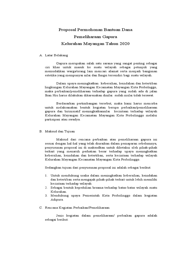 Proposal Permohonan Bantuan Dana | PDF