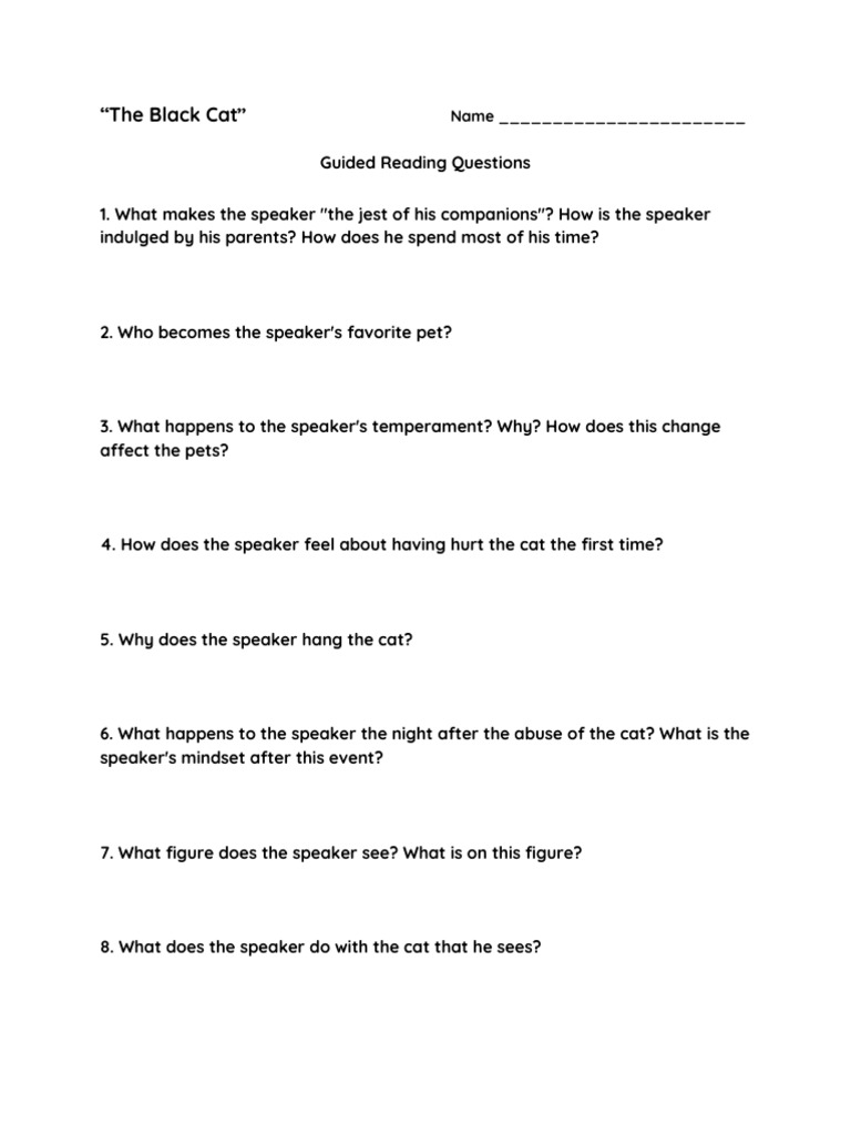 The Black Cat - Guided Reading Questions | PDF