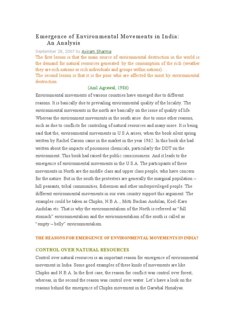 Emergence of Environmental Movements in India | PDF | Environmental ...