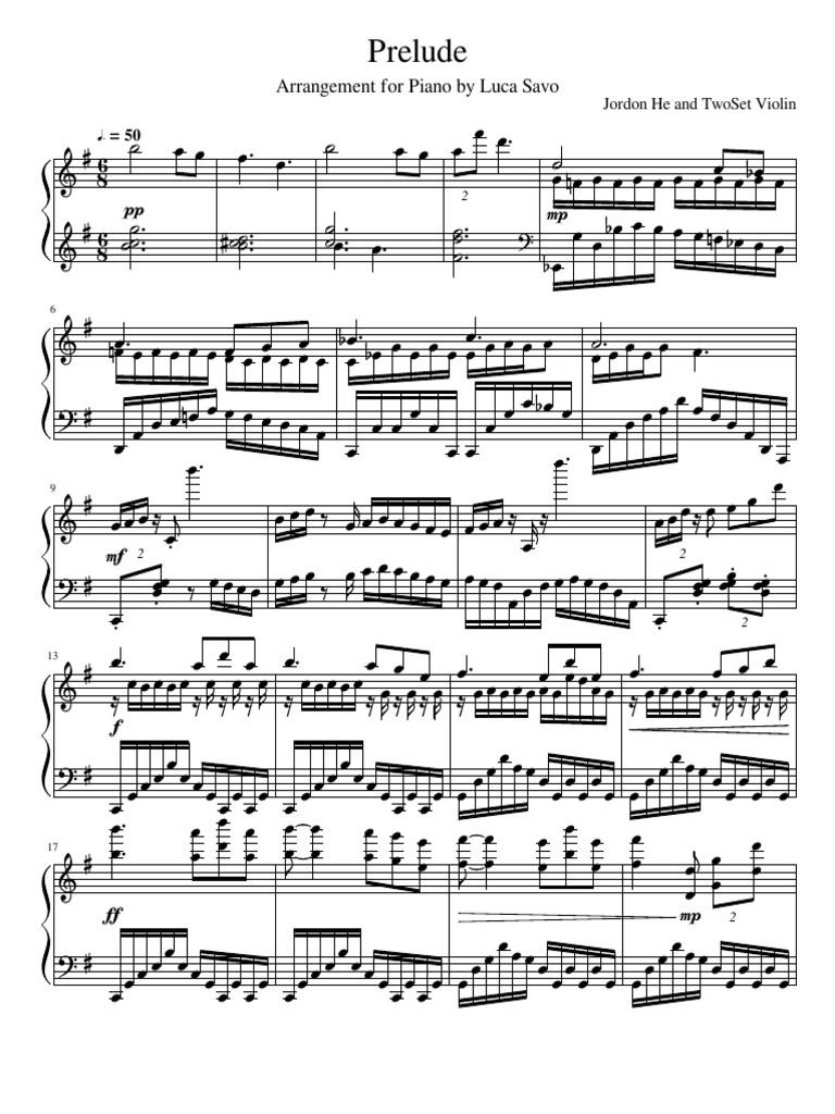 Jordon He and TwoSet Violin - Prelude (Arr. Luca Savo) | PDF