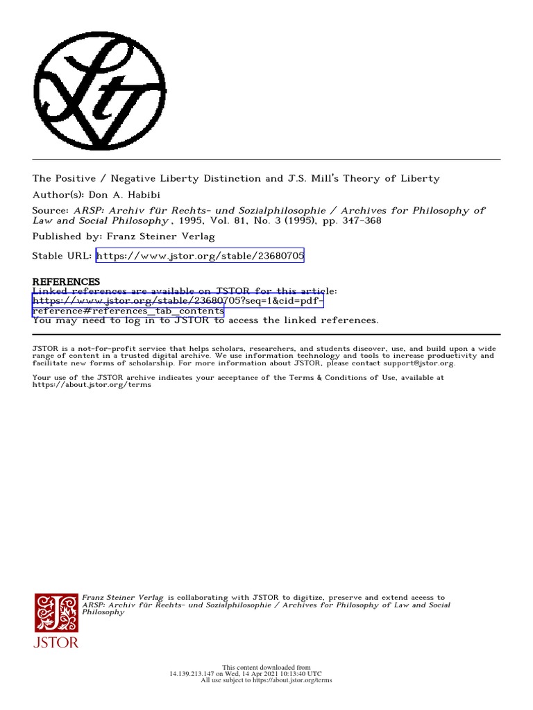 The Positive or Negative Liberty Distinction and J.S. Mill's Theory of ...