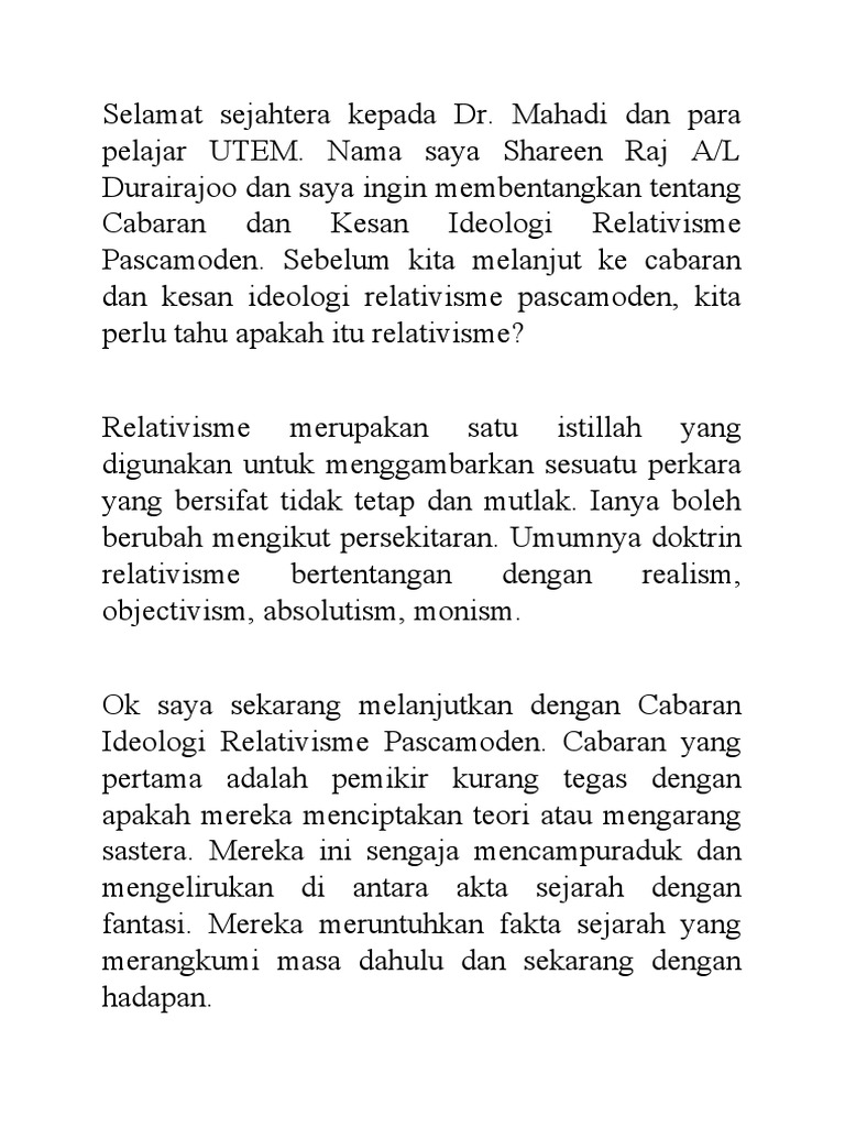 Script Cabaran Dan Kesan Ideologi Relativisme Pascamoden | PDF