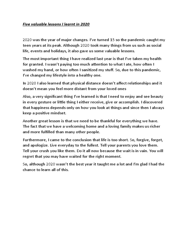 Five Valuable Lessons I Learnt in 2020 | PDF