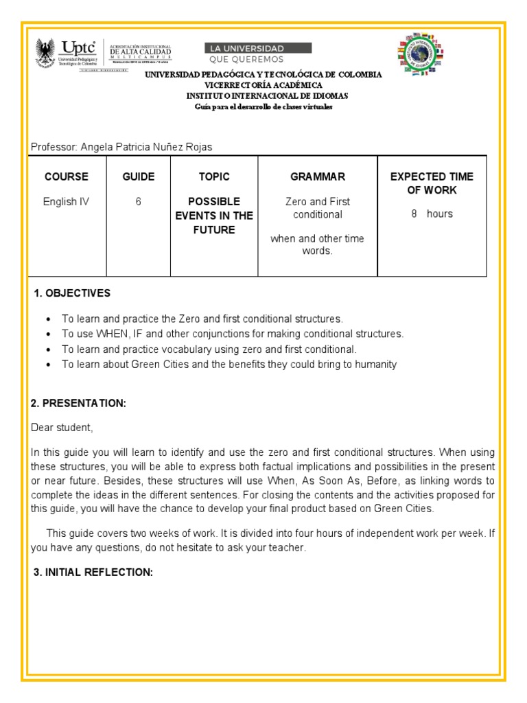 Course Guide Topic Possible Events in The Future Grammar Expected Time ...