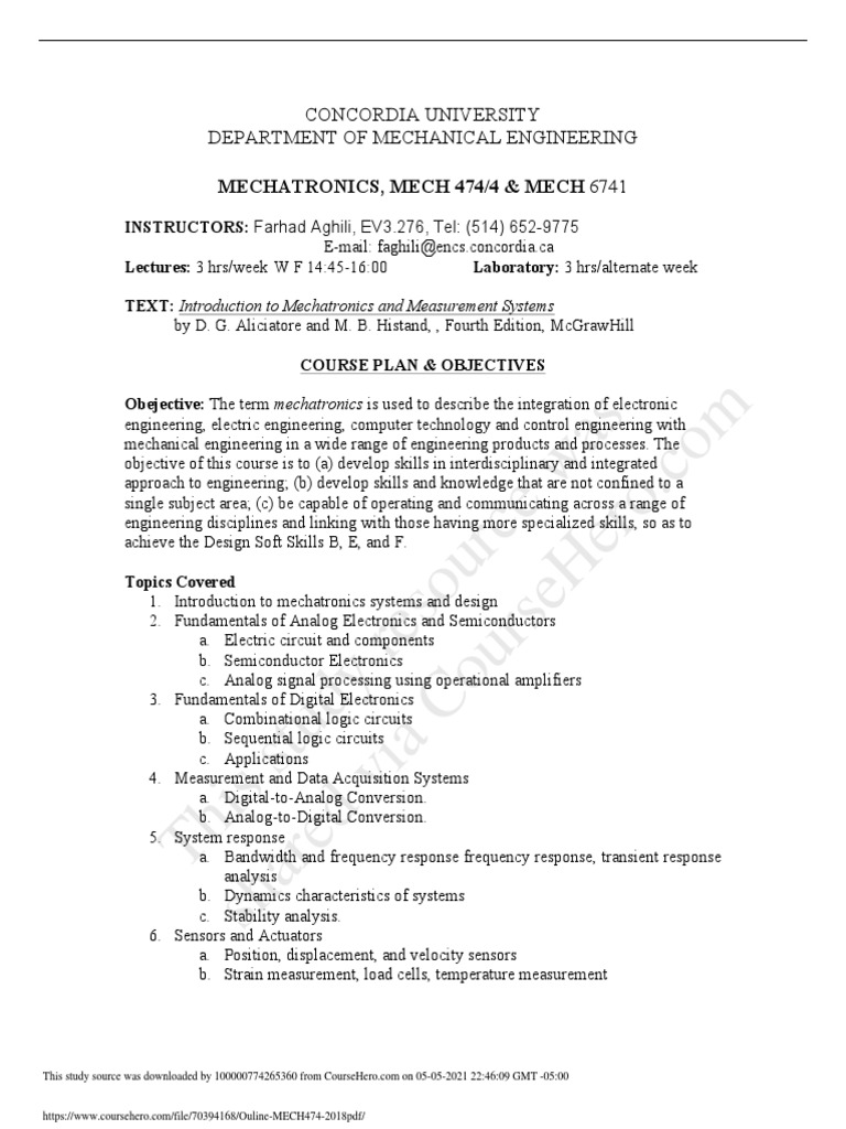 This Study Resource Was: Mechatronics, Mech 474/4 & Mech | PDF ...