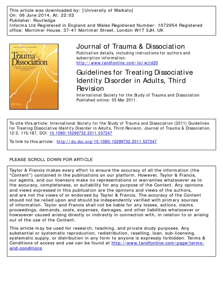 Dissociative Identity Disorder Treatment Guideline ...