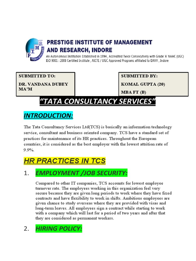Tcs Hr Practices And Policies Overview Pdf Employment Labor