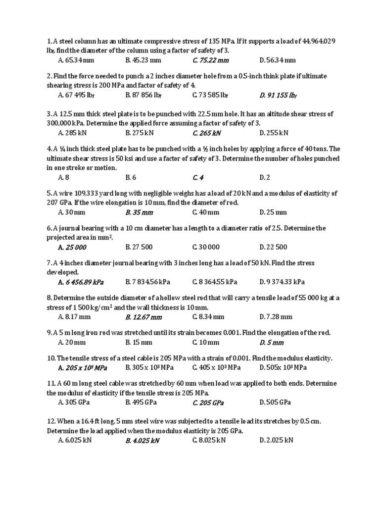 Strain Stress Sample Problems | PDF | Young's Modulus | Pascal (Unit)