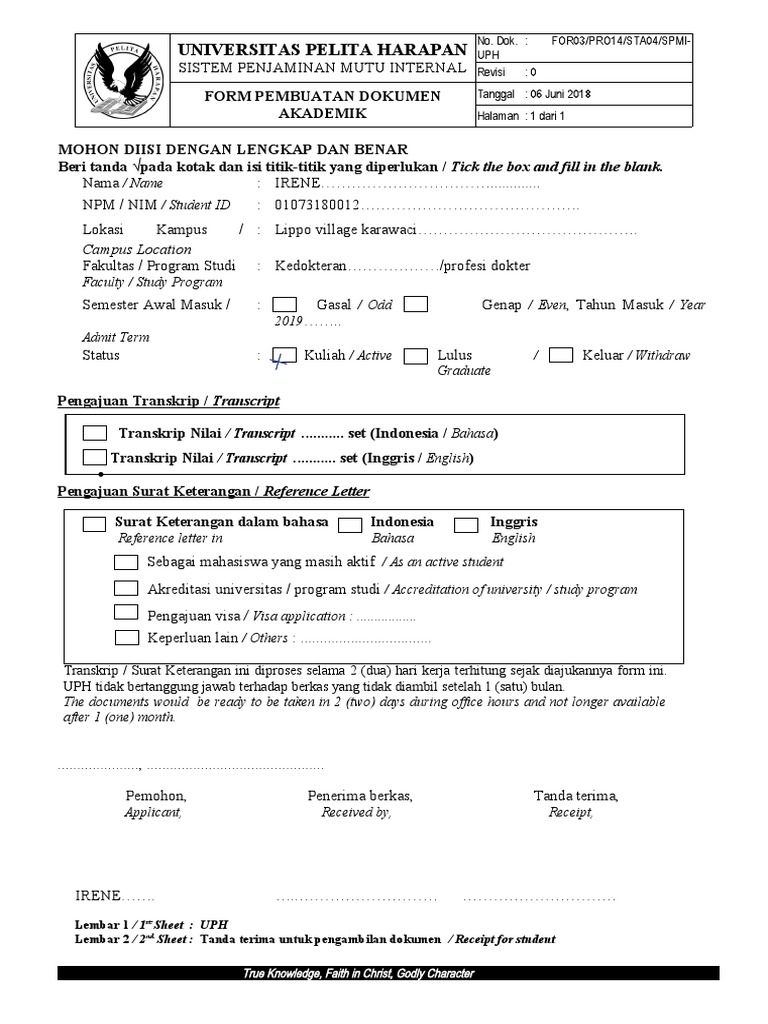 Form Transkript Nilai | PDF | Karier & Perkembangan