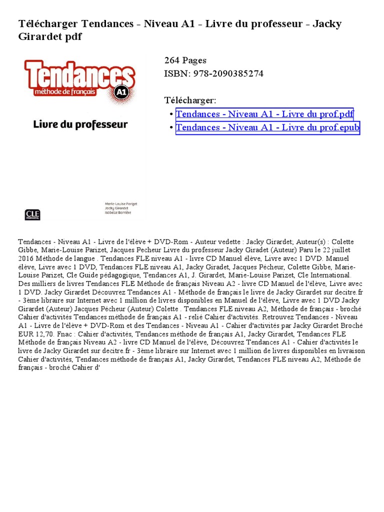 Tendances Niveau A1 Livre Du Professeur | PDF