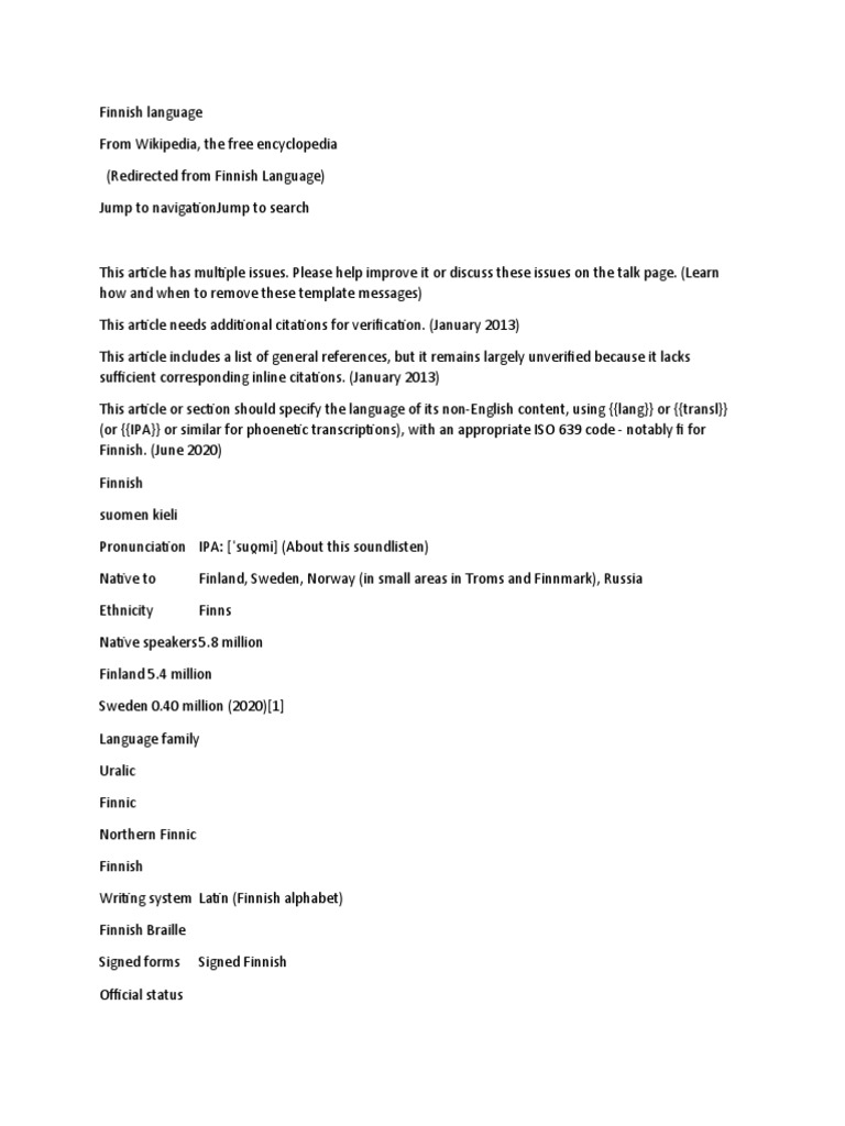 Finnish Language | PDF | Languages Of Europe | Language Families