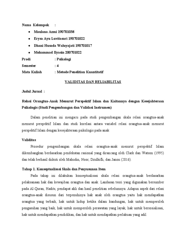 Tugas Validitas Dan Reliabilitas Kel2 | PDF | Kesehatan Holistik