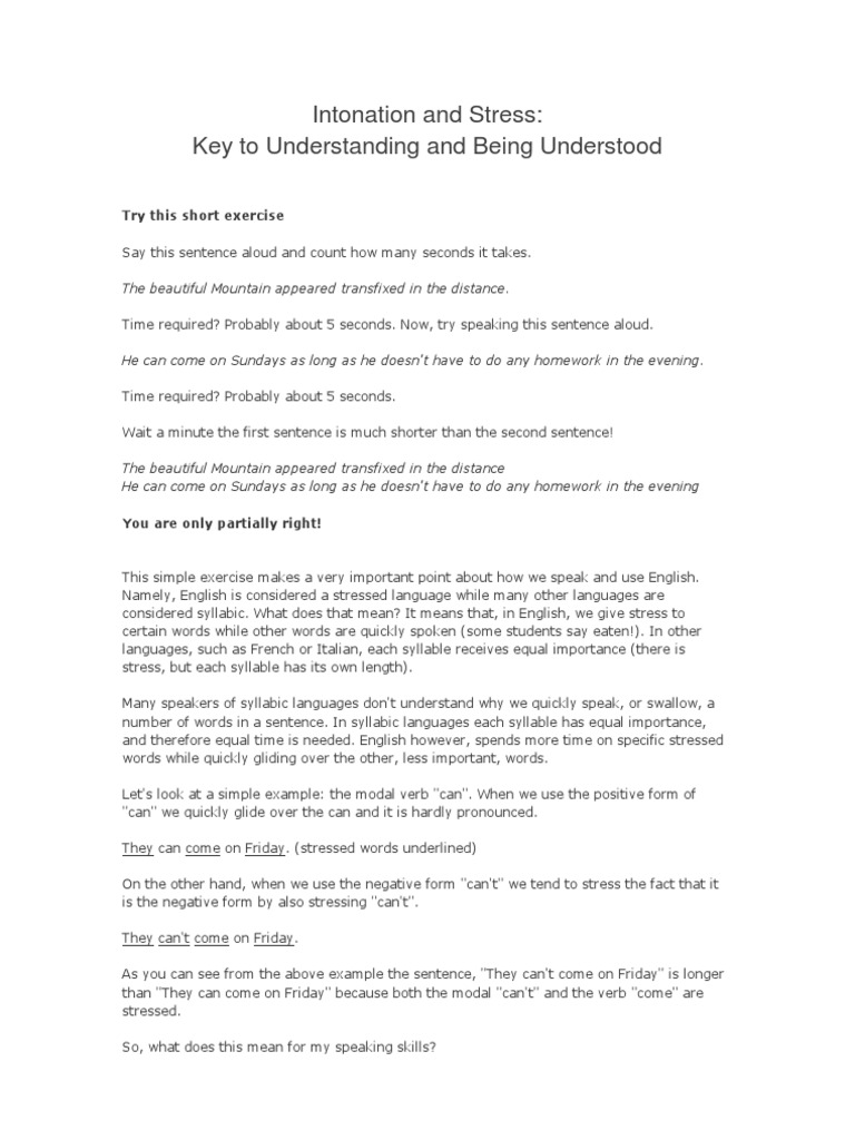 Intonation and Stress | Stress (Linguistics) | Verb