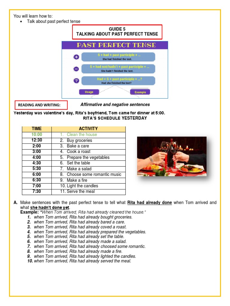 English Past Perfect Practice | PDF | Perfect (Grammar) | Verb
