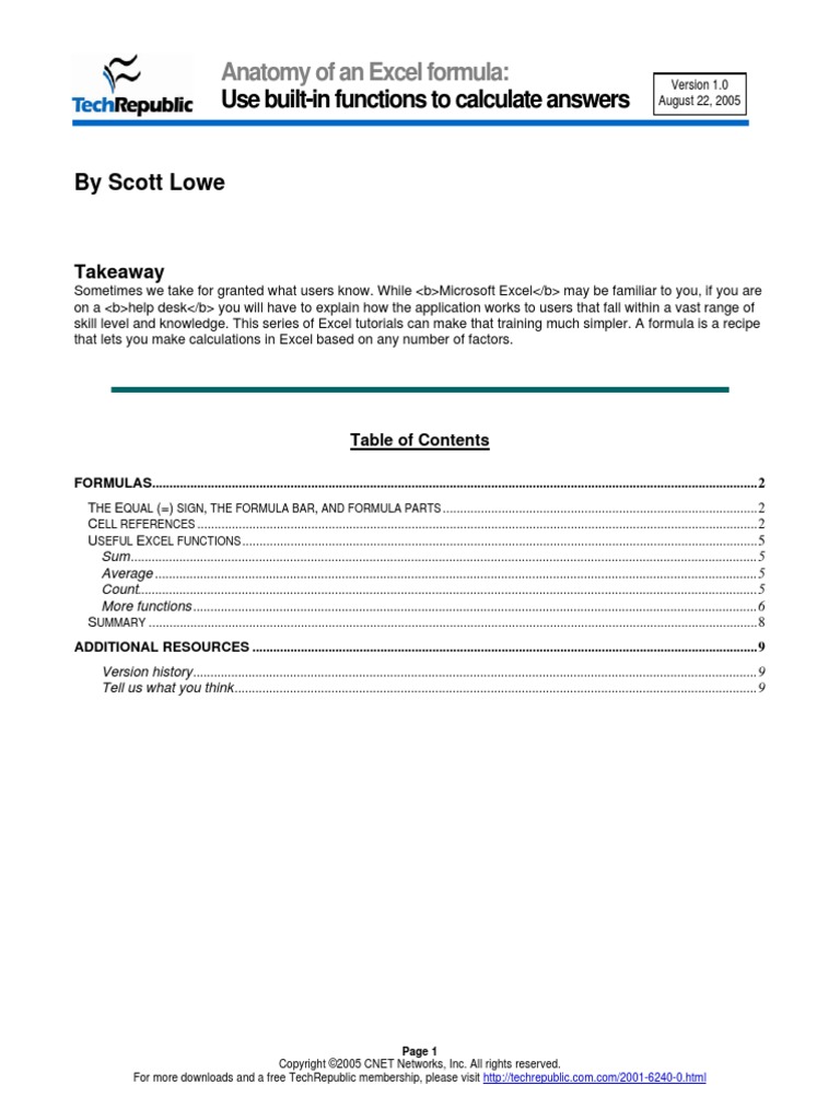 Use Built-In Functions To Calculate Answers: Anatomy of An Excel ...