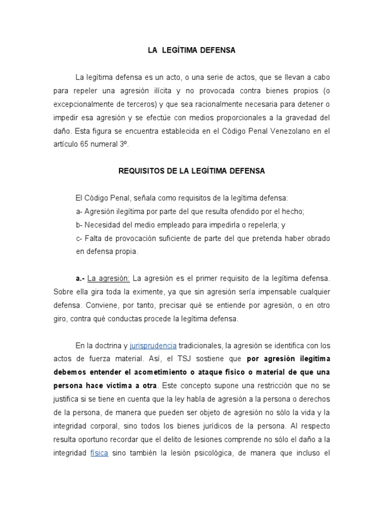 La Legítima Defensa | PDF | Mala conducta | Derecho penal