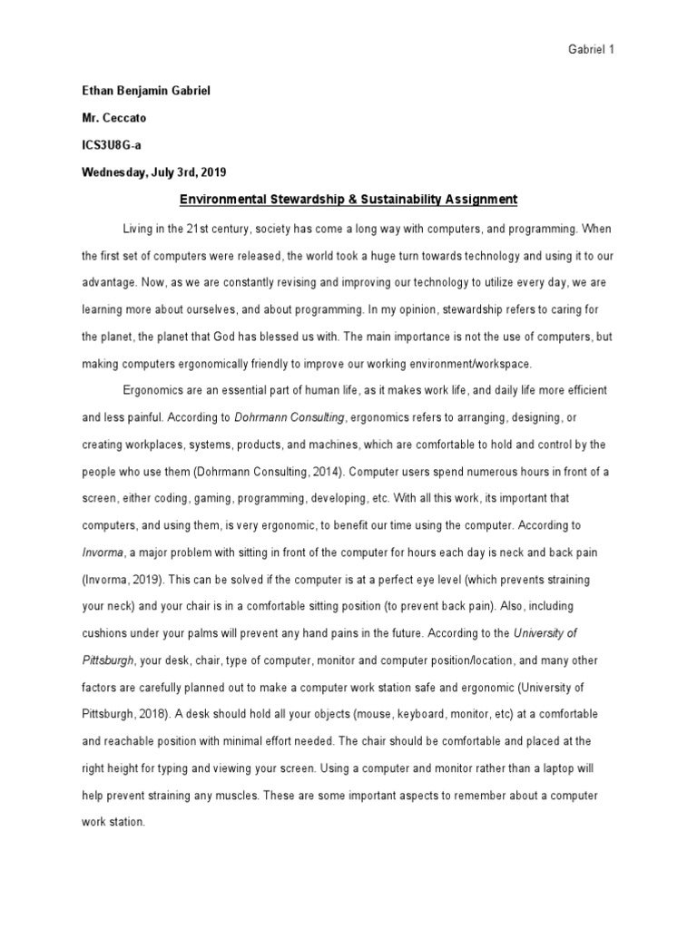 Environmental Stewardship - Sustainability Assignment - Ethan Gabriel ...