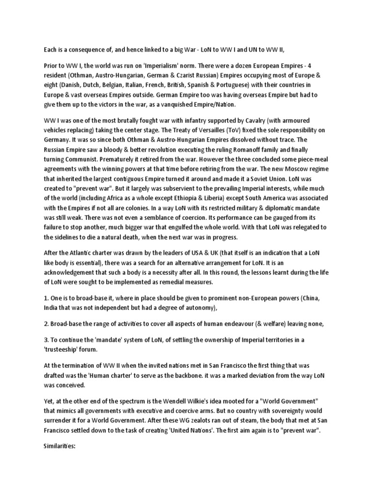 Differences and Similarities Between UN and Legue of Nation | PDF ...
