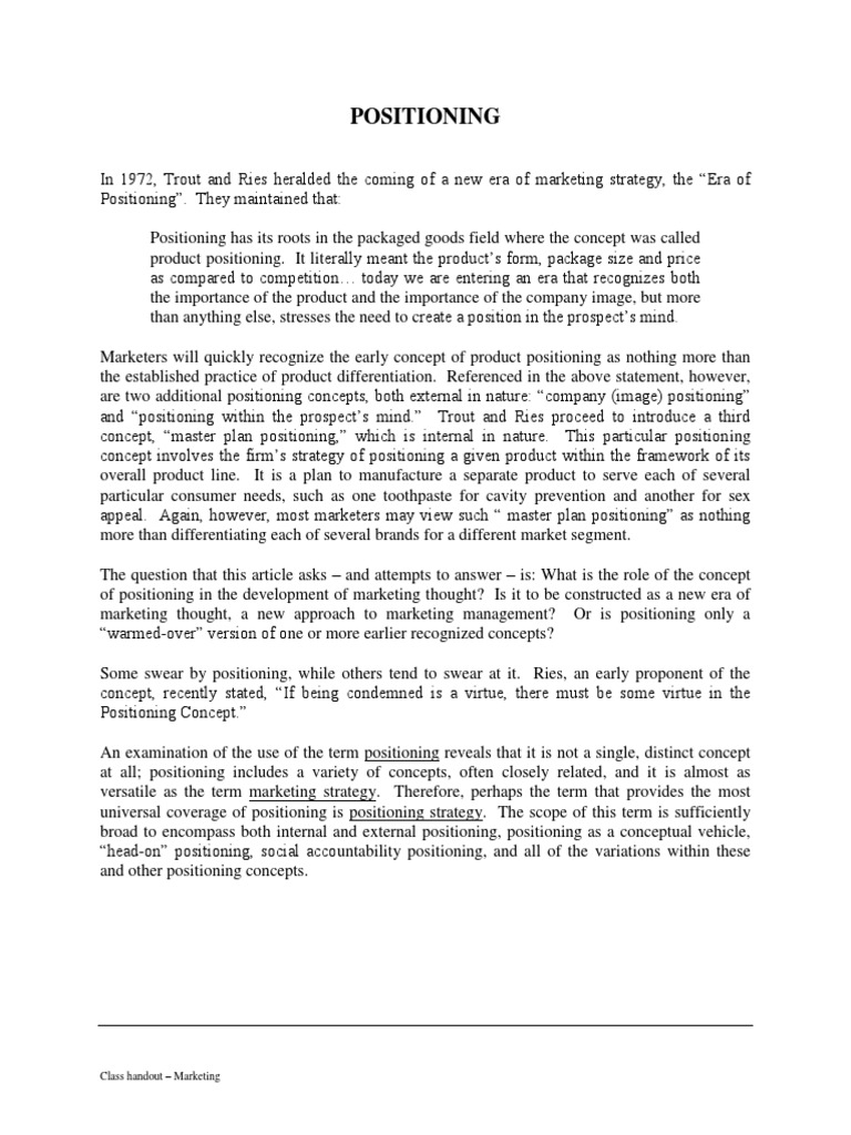 Positioning: Class Handout - Marketing | Download Free PDF | Marketing ...