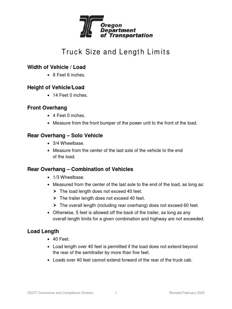 Truck Size and Length Regulations | PDF | Commercial Vehicles | Truck