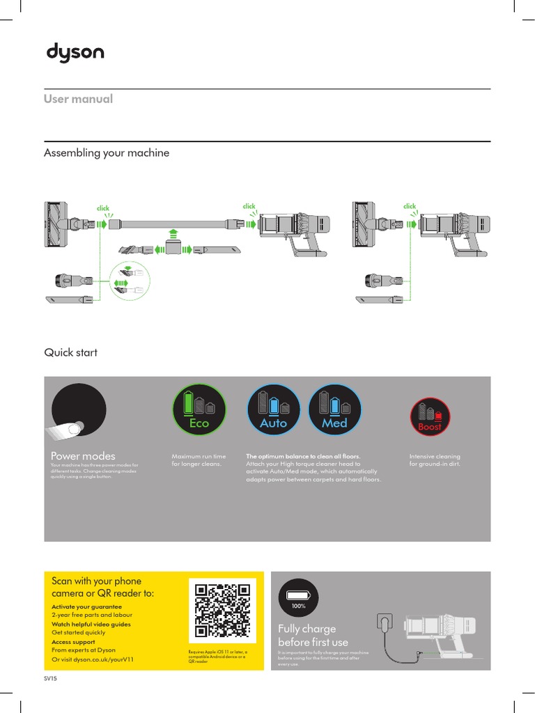 Dyson User Manual 351950-01 | PDF | Vacuum Cleaner | Battery Charger