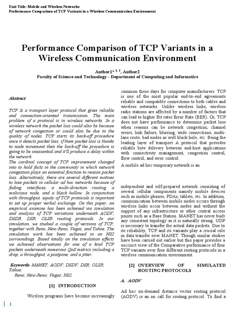 Performance Comparison of TCP Variants Original. | PDF | Transmission Control Protocol | Network ...