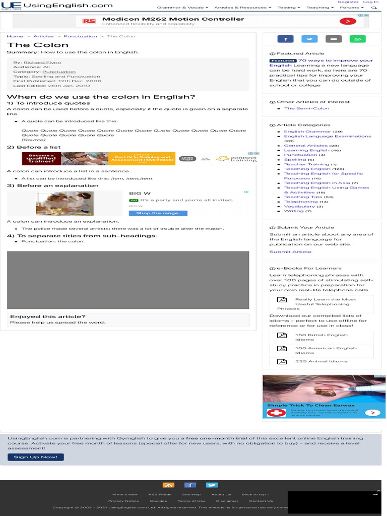 The Colon | PDF | English Language | Punctuation