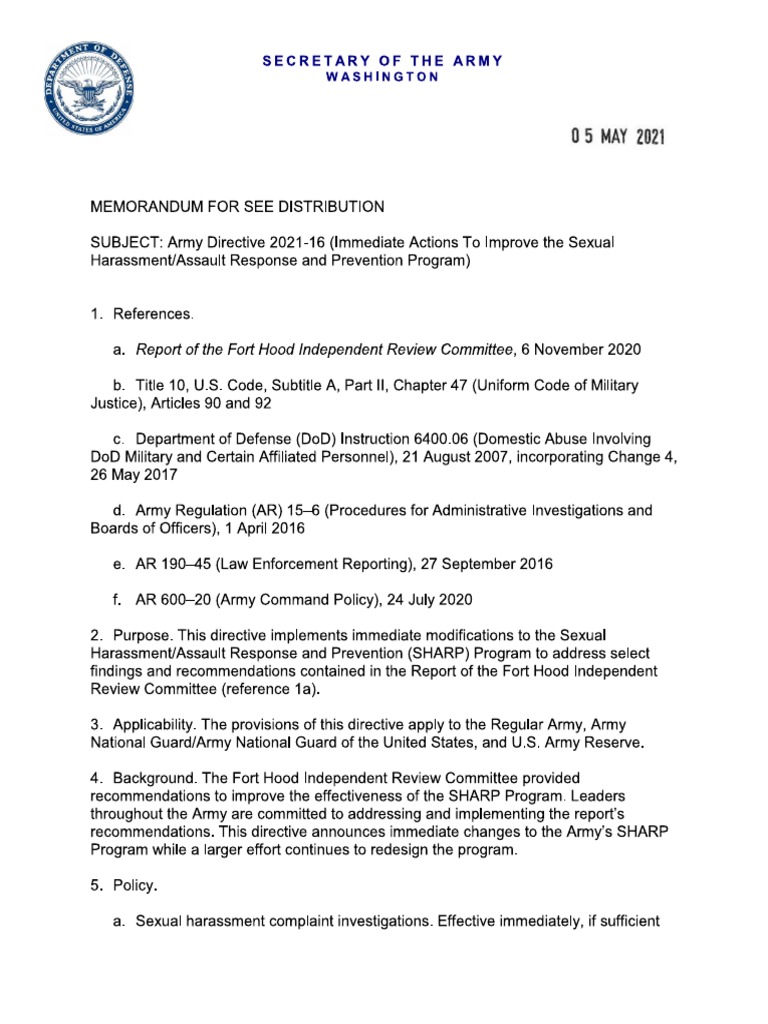 Army Policy Changes On Sexual Assault and Sexual Harassment ...