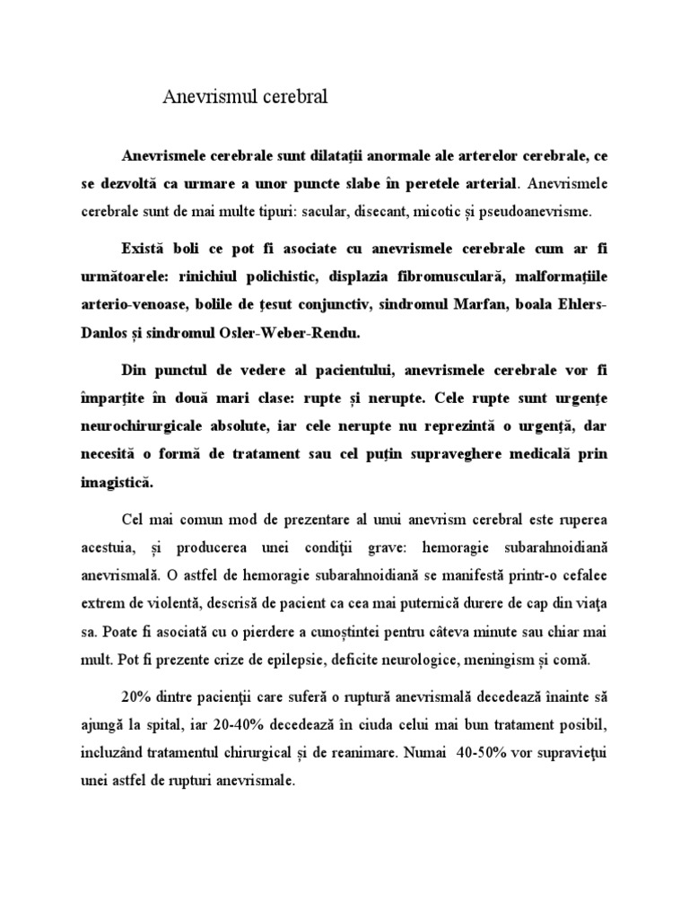 Anevrismul Cerebral | PDF