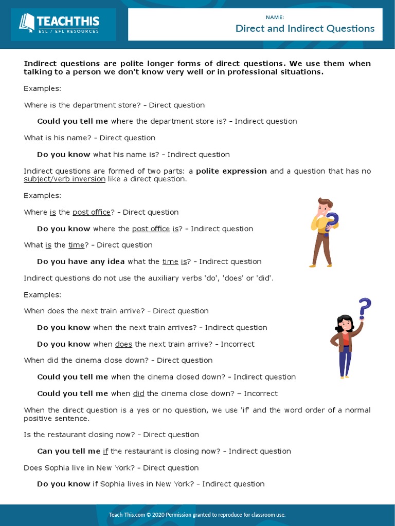Indirect Questions Interactive Worksheet | PDF | Question | Language ...