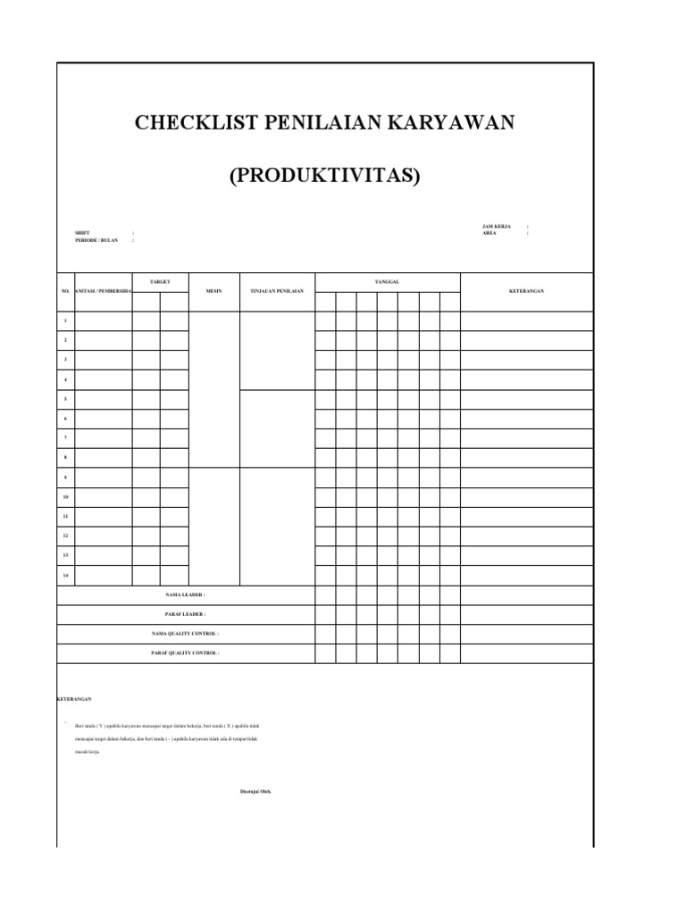 Checklist Penilaian Karyawan | PDF