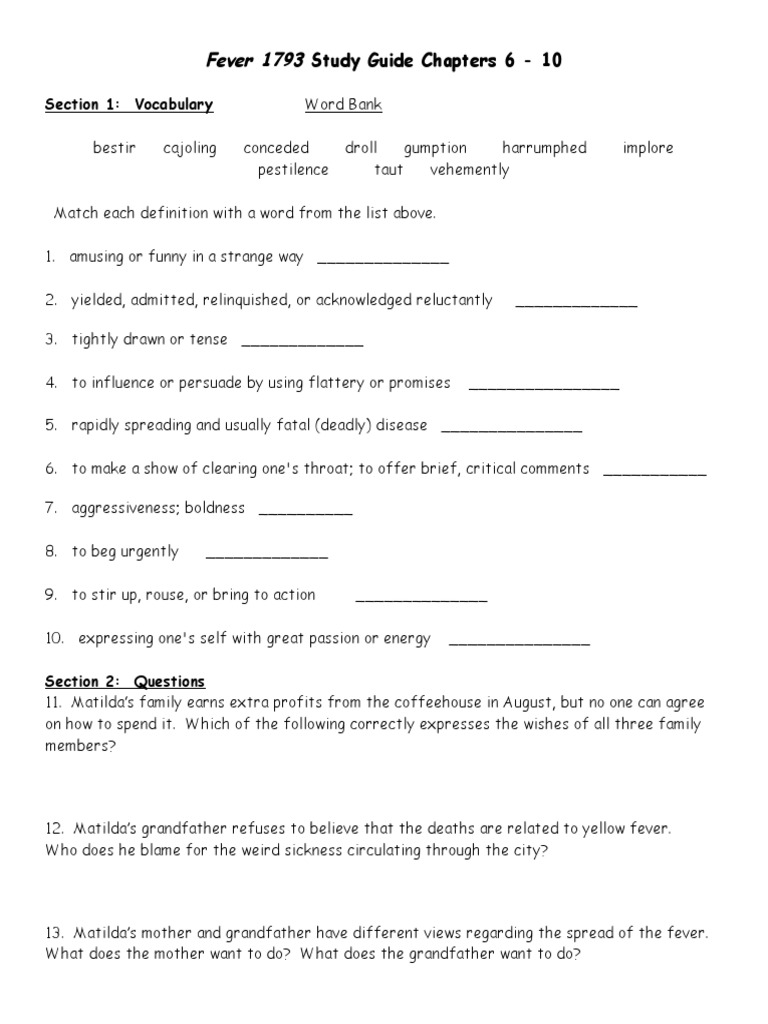 Fever 1793 Study Guide Chapter 6 - 10 | PDF | Illness | Medical