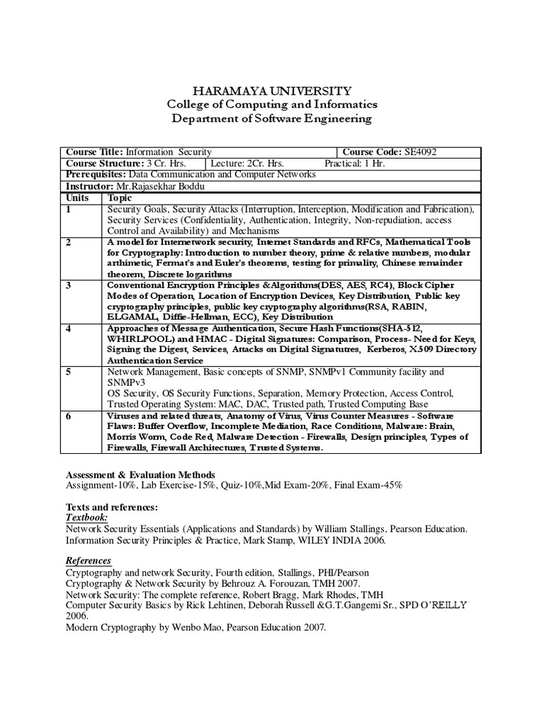 Course Outline Information Security | PDF | Cryptography | Information Security