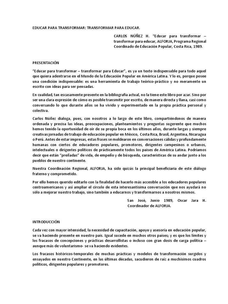 Educar para Transformar | PDF | Conocimiento | America latina