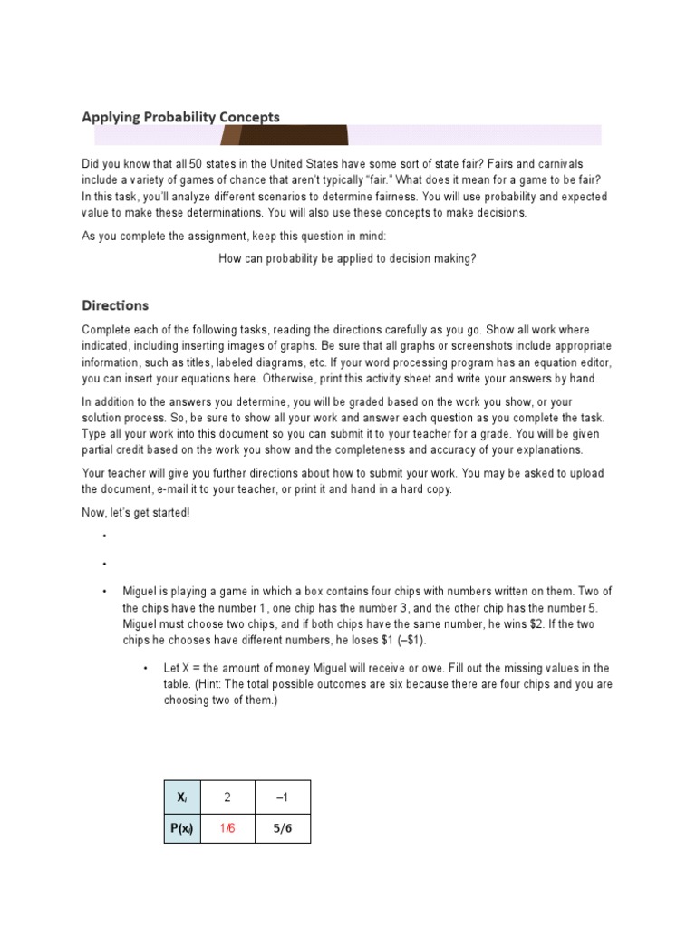 Applying Probability Concepts | PDF | Odds | Question