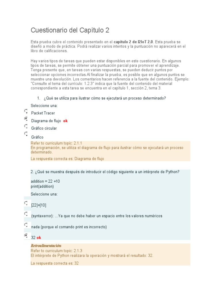 Cuestionario Del Capítulo 2 | PDF | Python (lenguaje de programación) | Variable (informática)
