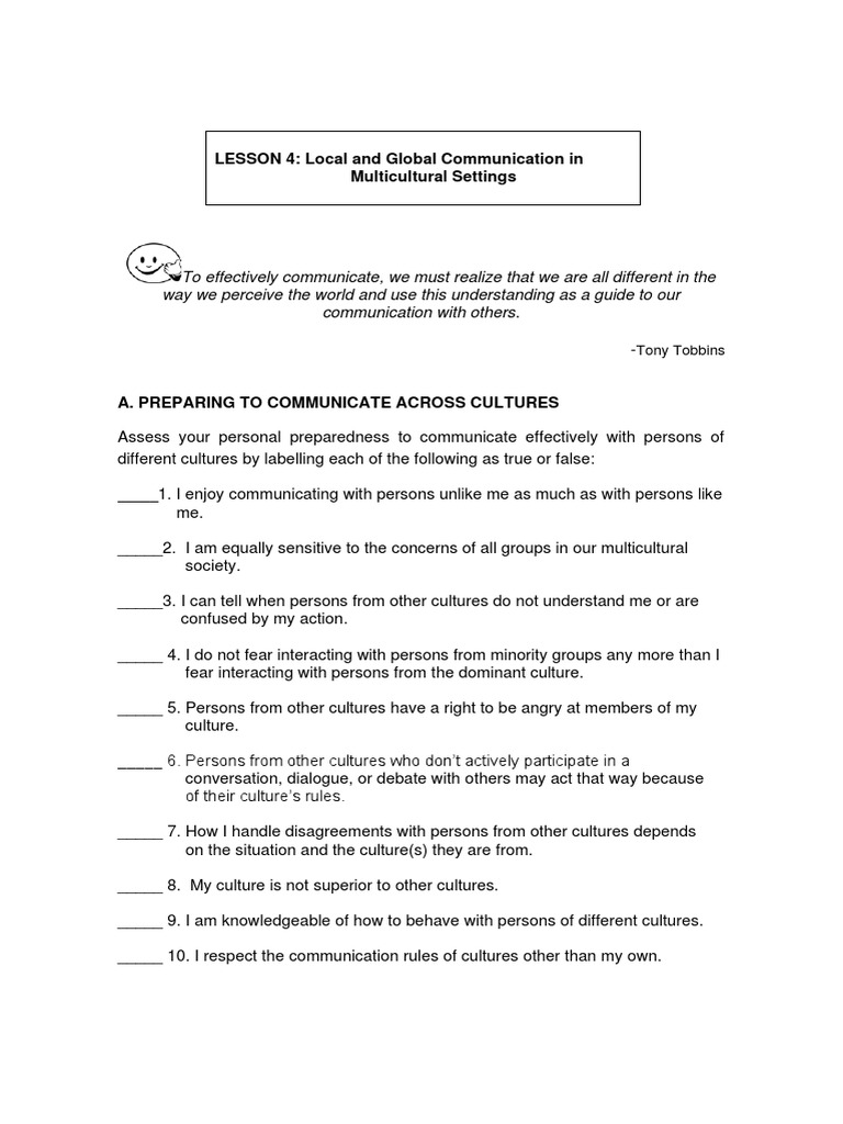 UNIT 1 Lesson 4 Local and Global Communication in Multicultural ...