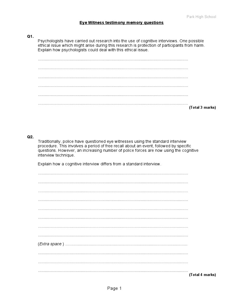 Eye Witness Testimony Questions | PDF | Witness | Interview