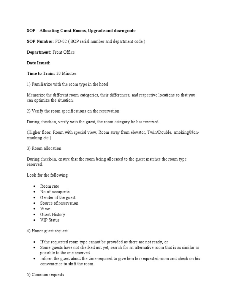 Guest Room Allocation SOP | PDF | Business