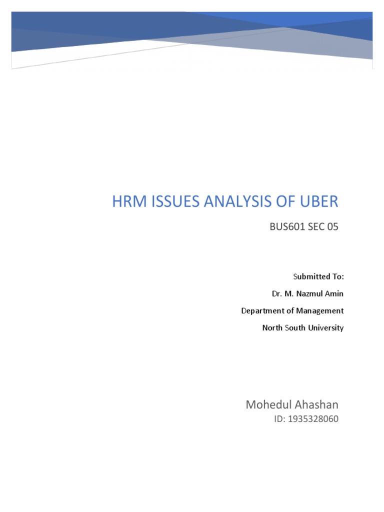 HRM Issues Analysis of Uber: Mohedul Ahashan | PDF | Human Resource ...