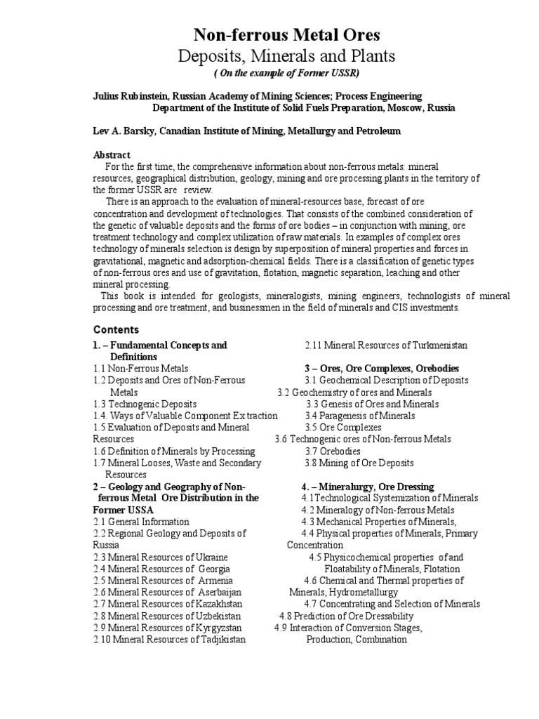 Deposits, Minerals and Plants: Non Ferrous Metal Ores | PDF | Mining ...