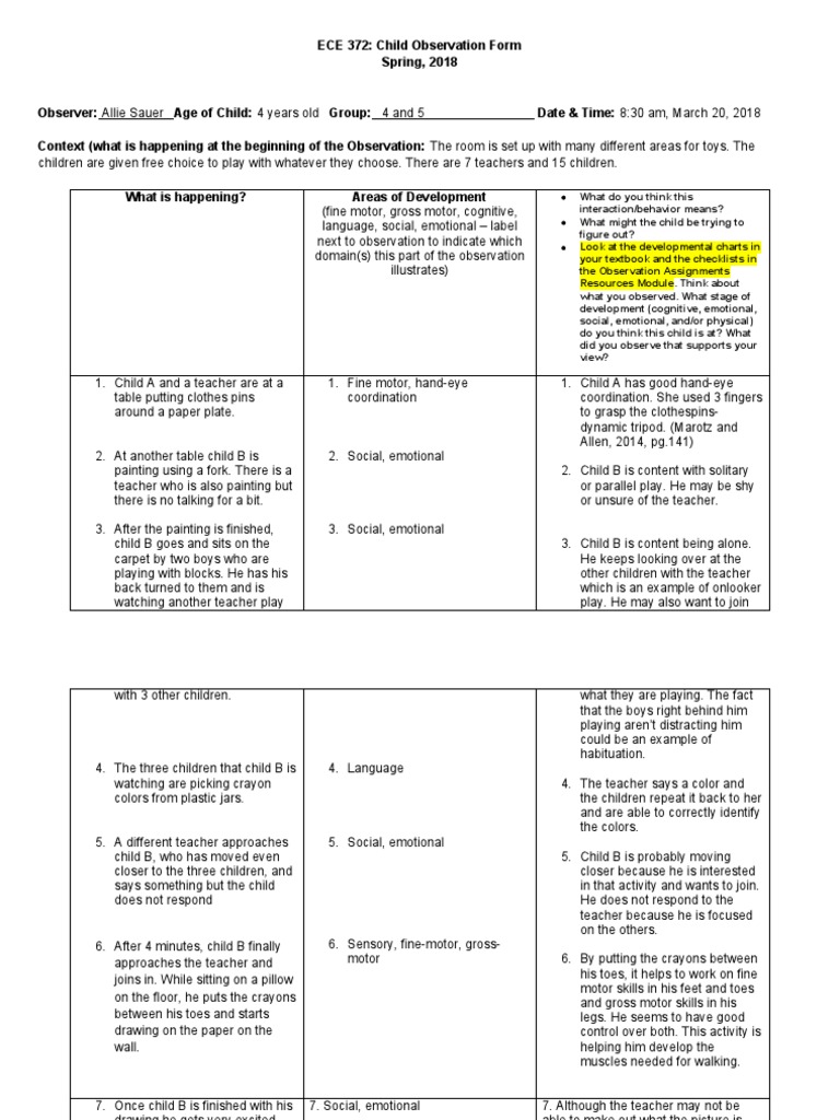 Preschool Child Observation Report | PDF | Neuropsychological ...