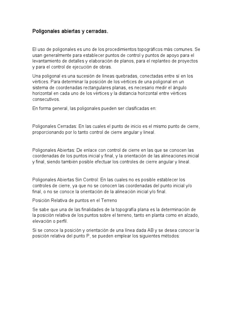 Poligonales Abiertas y Cerradas | PDF | Topografía | Espacio