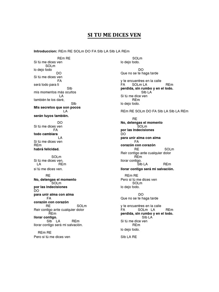 Si Tu Me Dices Ven Acordes | PDF