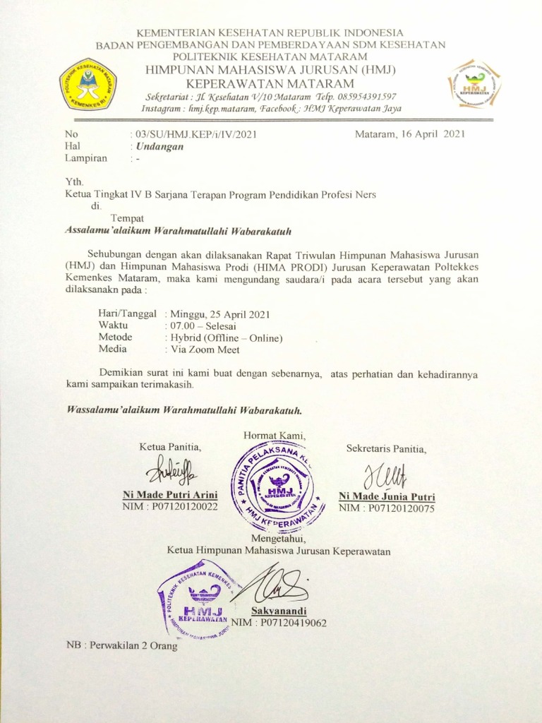 Surat Undangan Rapat Triwulan HMJ HIMA 8 | PDF