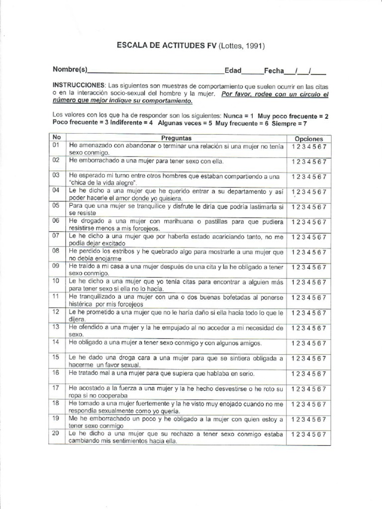 Escala De Actitudes Fv Pdf