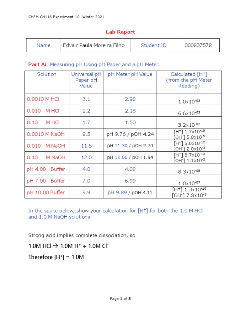 Experiment 10 - B - Report Form DATASET | PDF | Ph | Buffer Solution